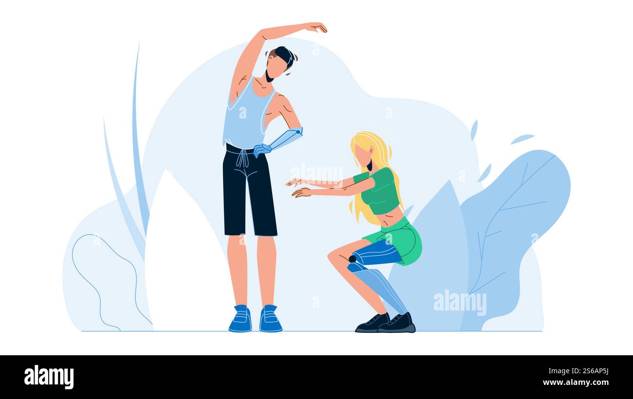 People With Bionic Limbs Fitness Exercising Black Line Pencil Drawing ...