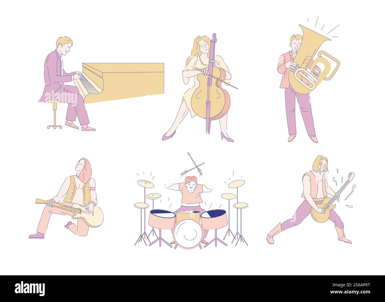 Rock and orchestra musicians isolated characters music concert vector ...