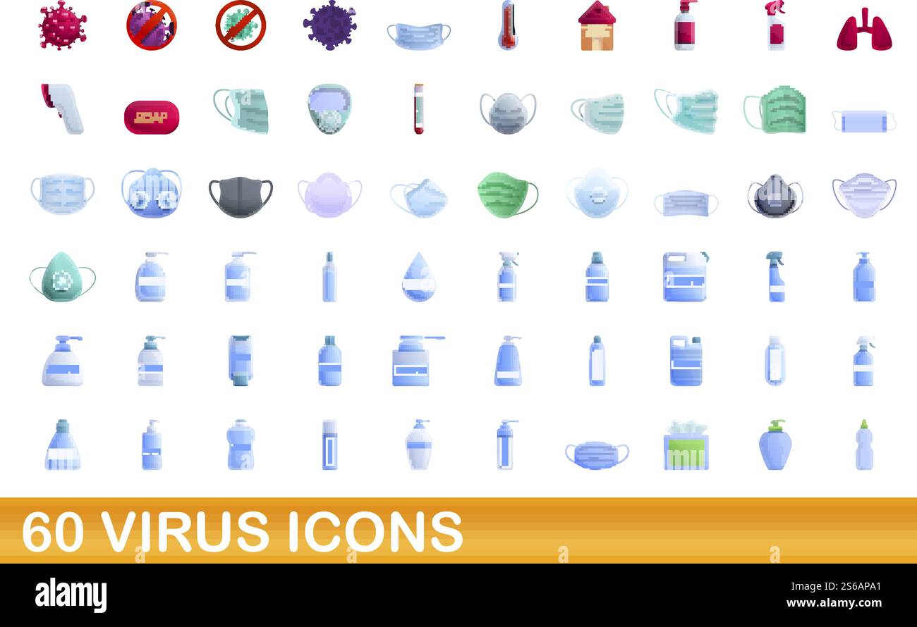 60 virus icons set. Cartoon illustration of 60 virus icons vector set ...
