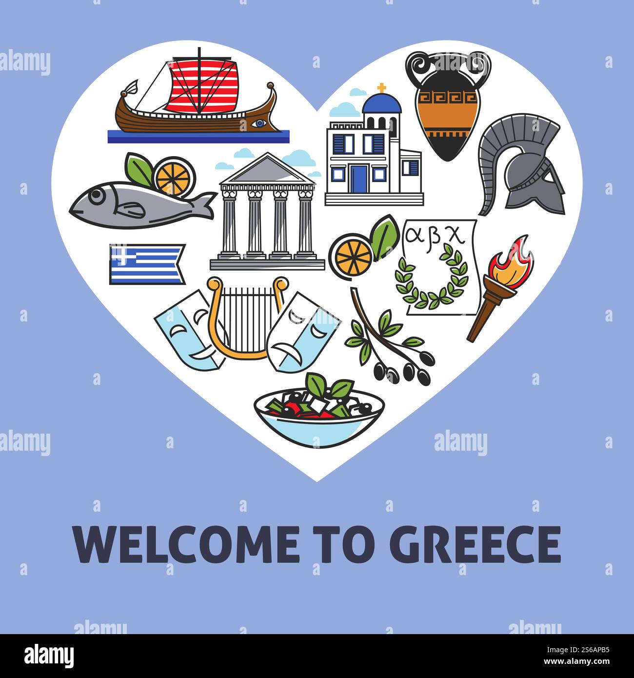 Greek symbols travel to Greece tourism vector national flag and ...