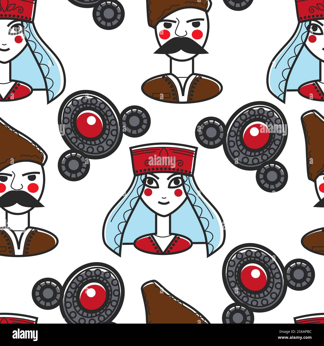 Travel to Armenia seamless pattern Armenian man and woman silver ...