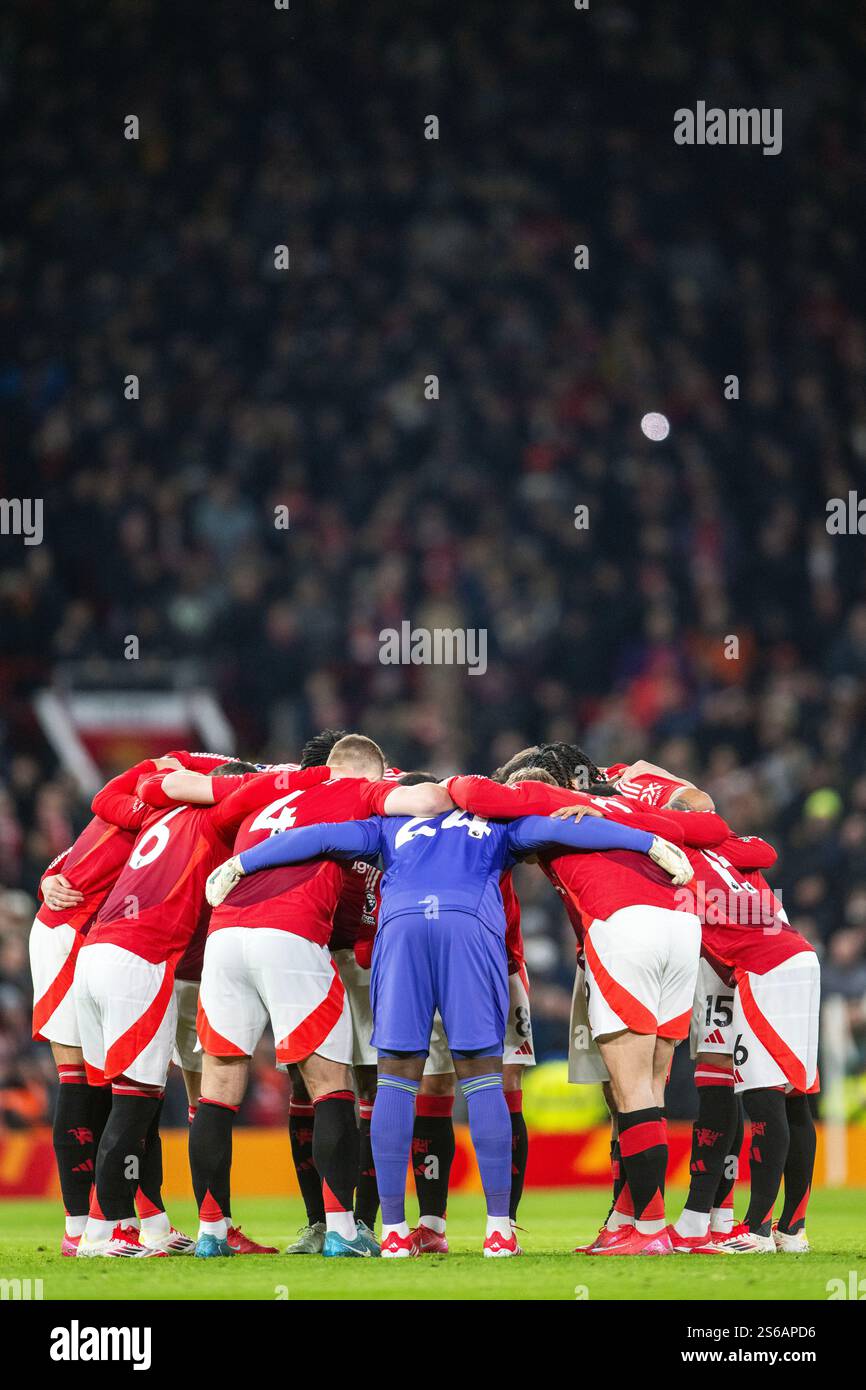 Manchester, England, 16th Jan 2025: Manchester United players in huddle ...