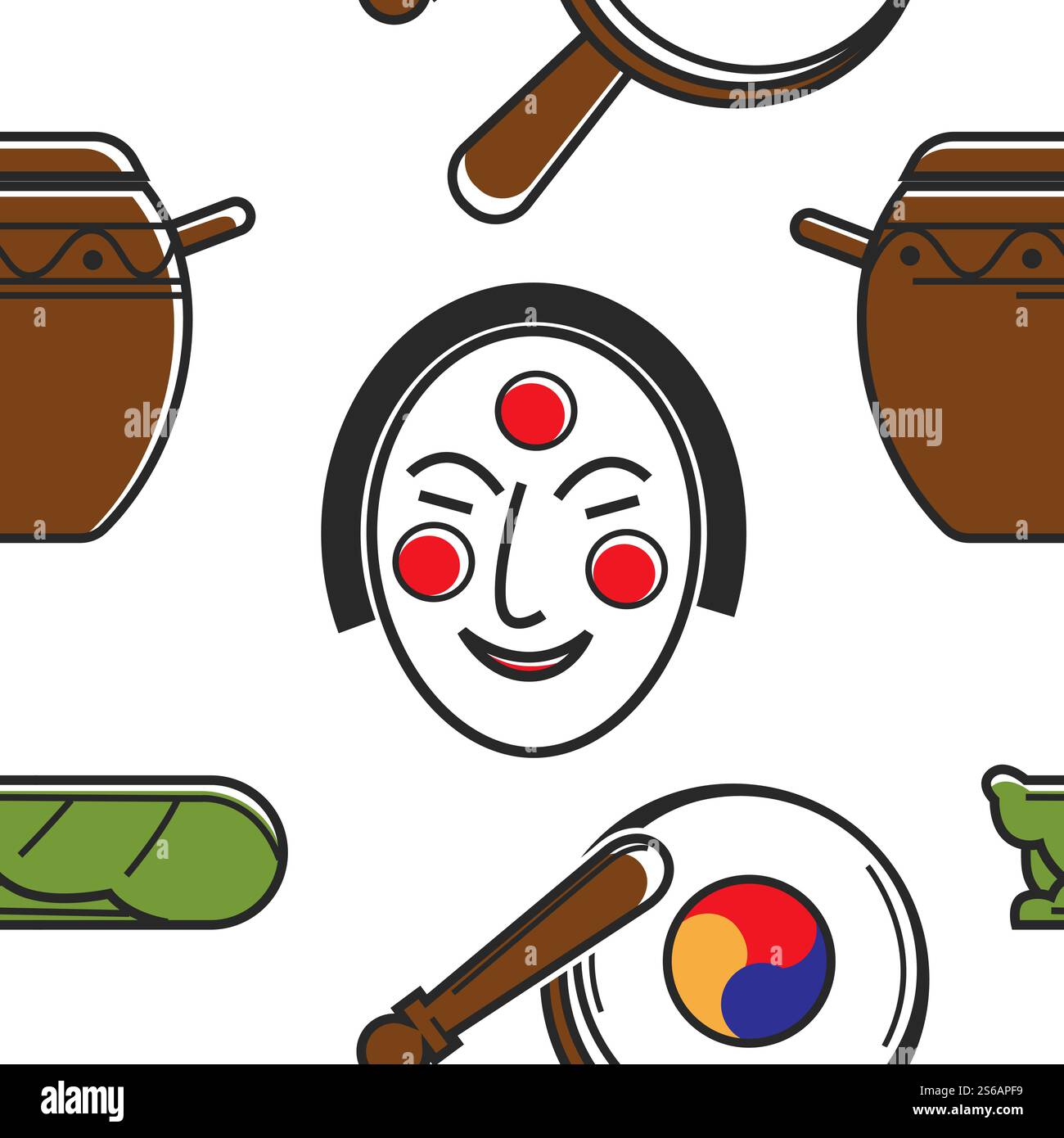 Traveling and tourism Korean symbols and culture seamless pattern ...