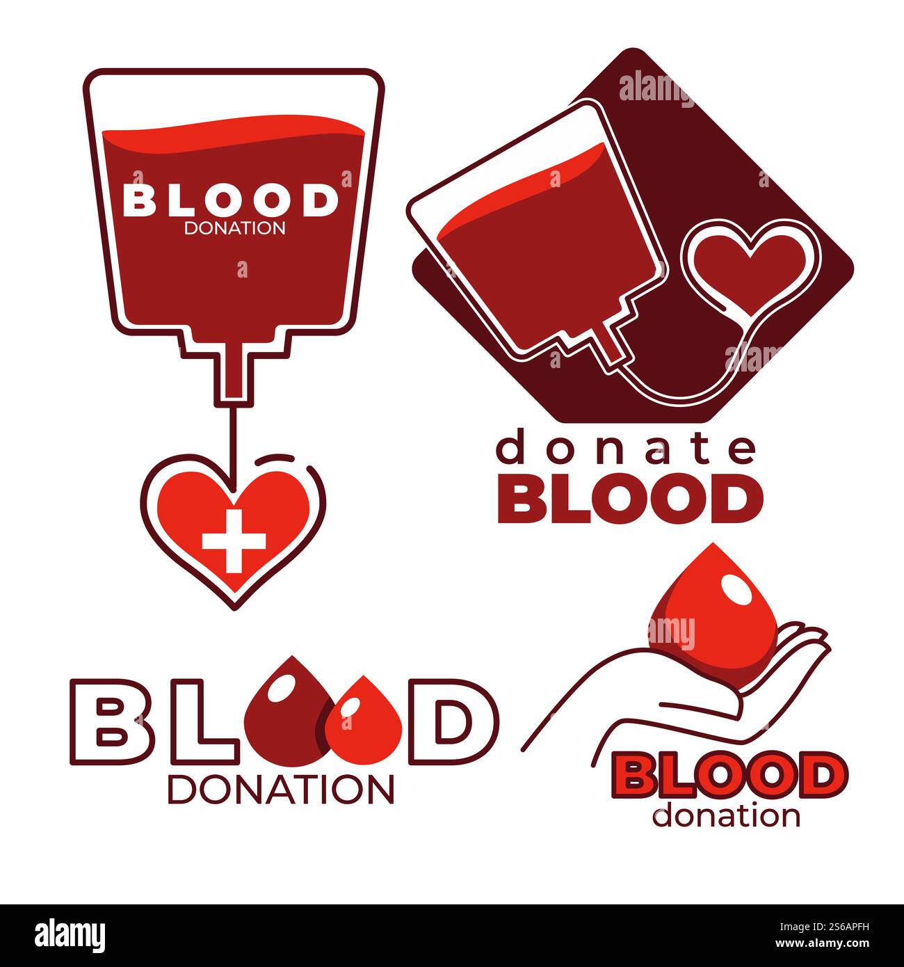 Charity and blood donation isolated icons heart and dropper sick and ...