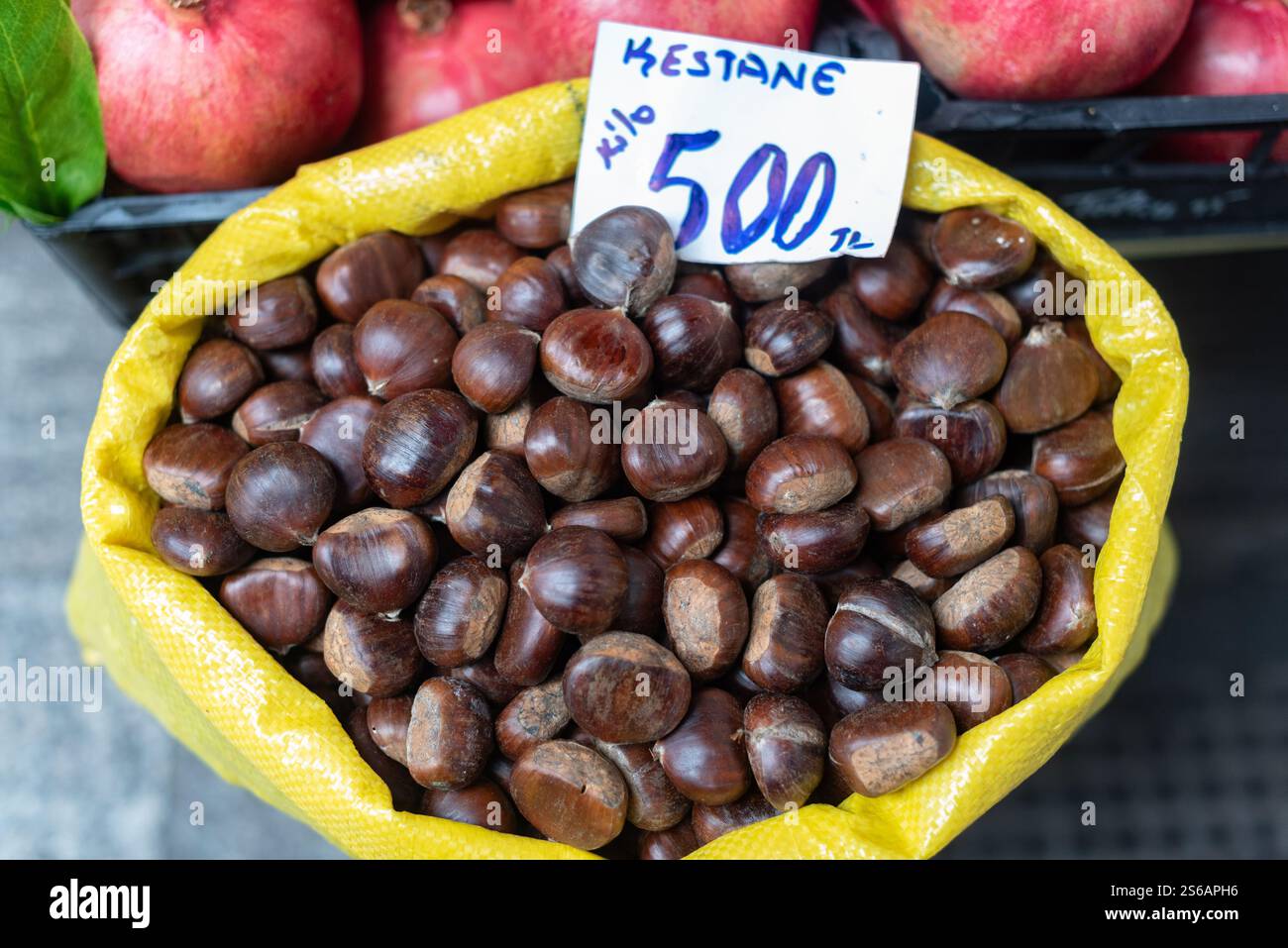 Istanbul, Turkey. 03rd Jan, 2025. A sack of chestnuts known as Kestane ...