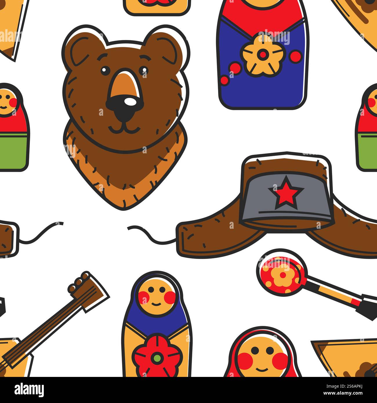 Traveling and tourism Russian symbols seamless pattern traditions and ...