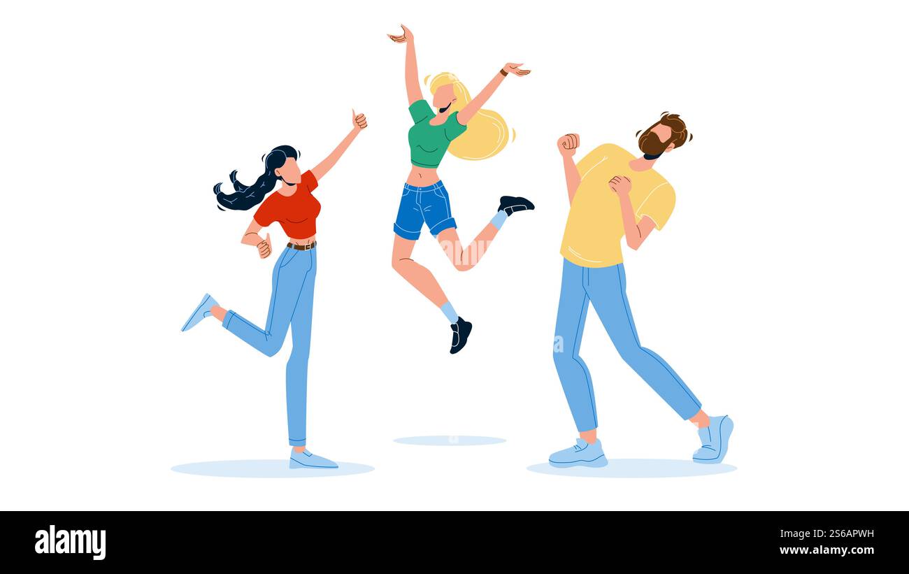 Happy People Jumping Enthusiasm Emotion Black Line Pencil Drawing ...