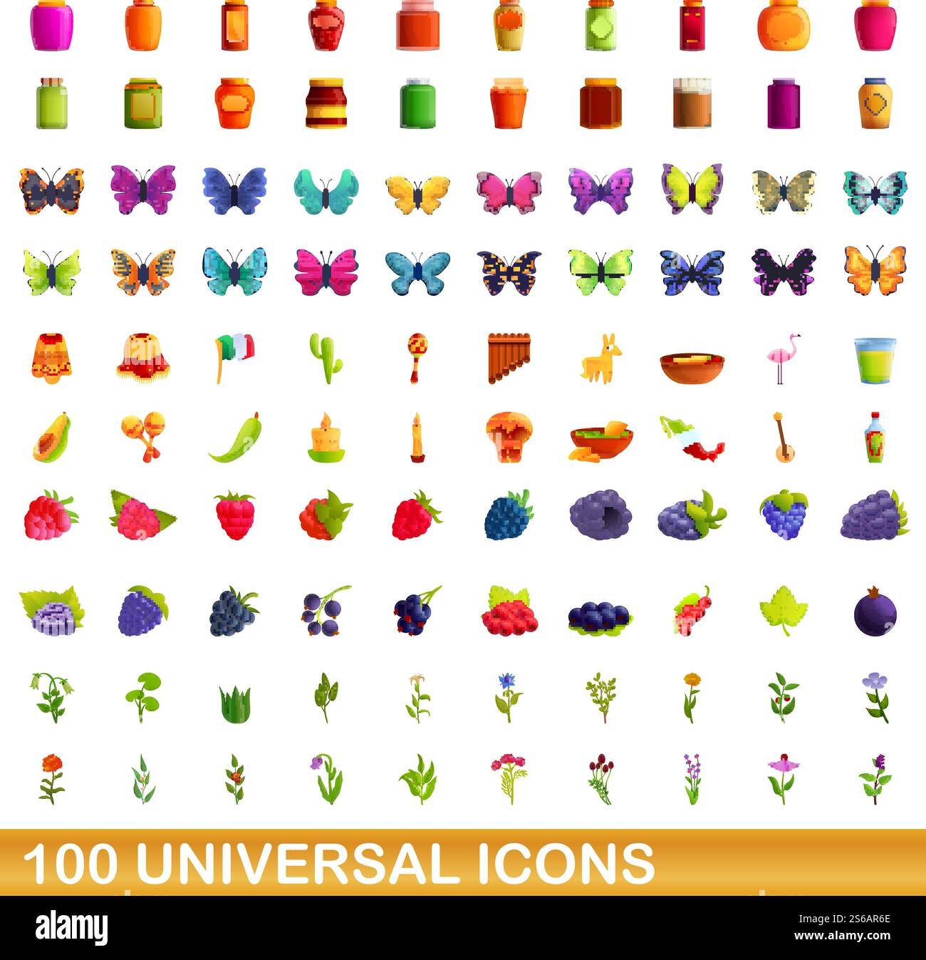 100 universal icons set. Cartoon illustration of 100 universal icons ...