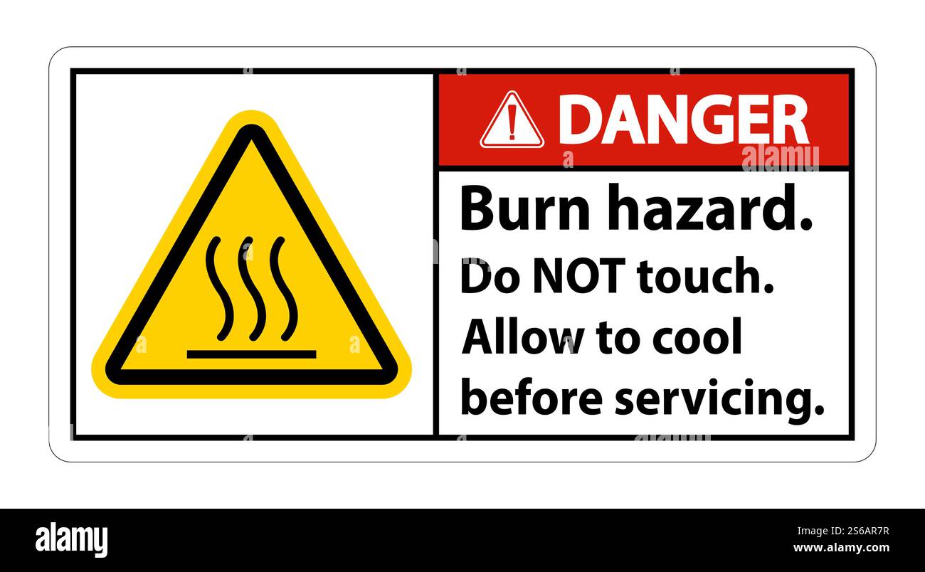 Danger Burn hazard safety,Do not touch label Sign on white background ...