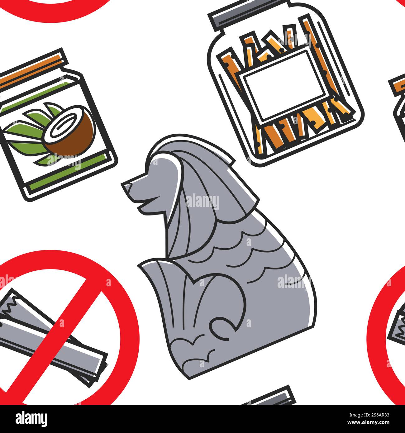 Traveling Singapore symbols food and architecture seamless pattern ...