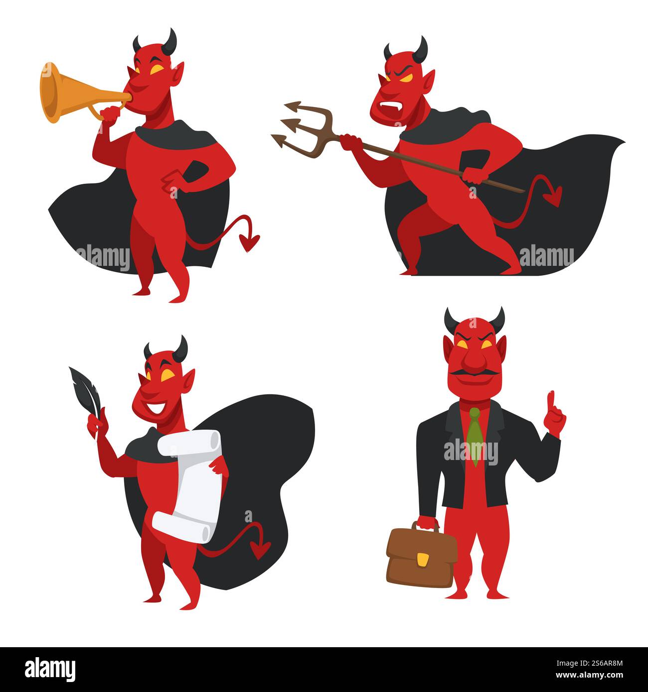 Devil in cloak with horns and tail red skin demon isolated icons vector ...