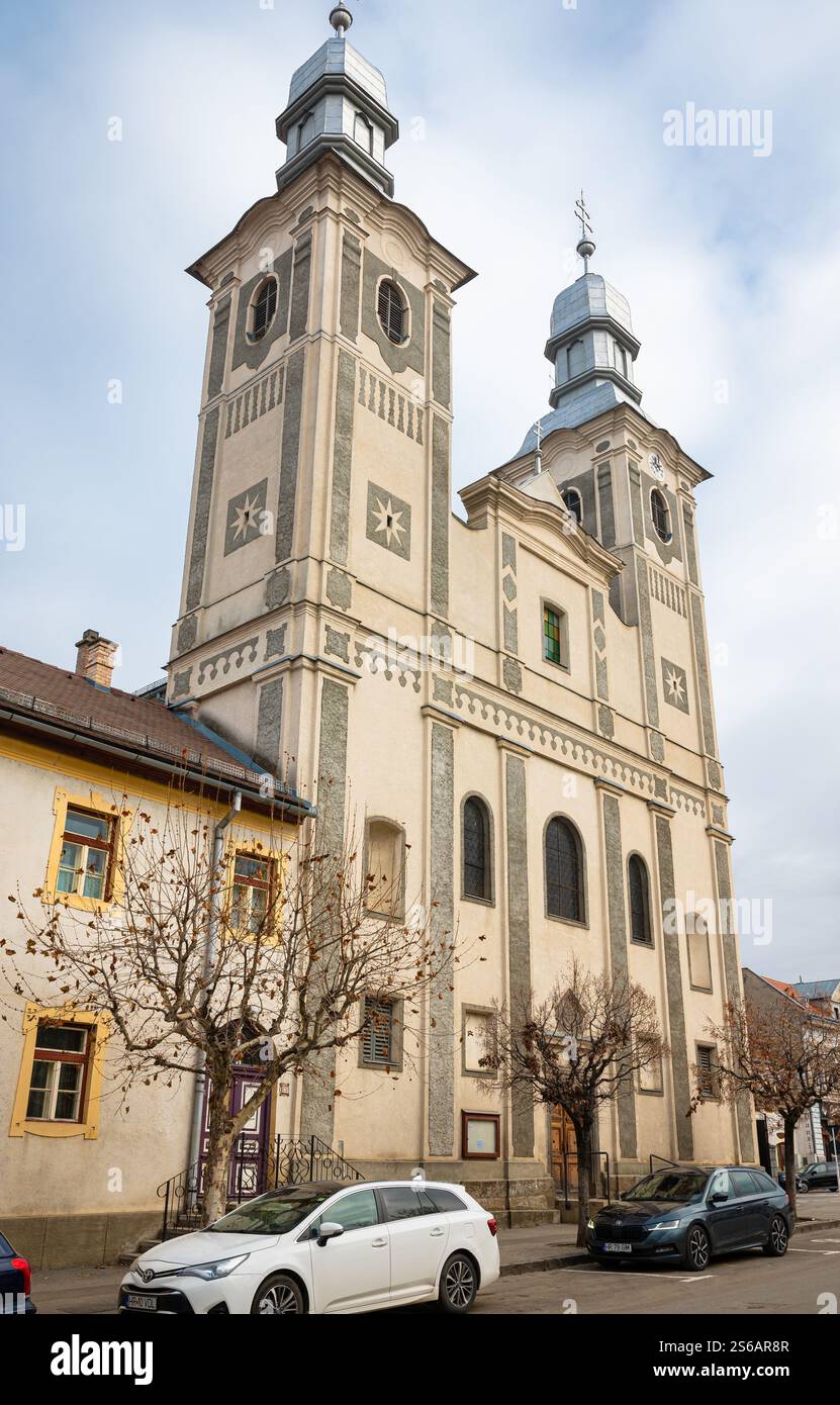 Double towered Franciscan monastery church in the center of Odorheiu ...