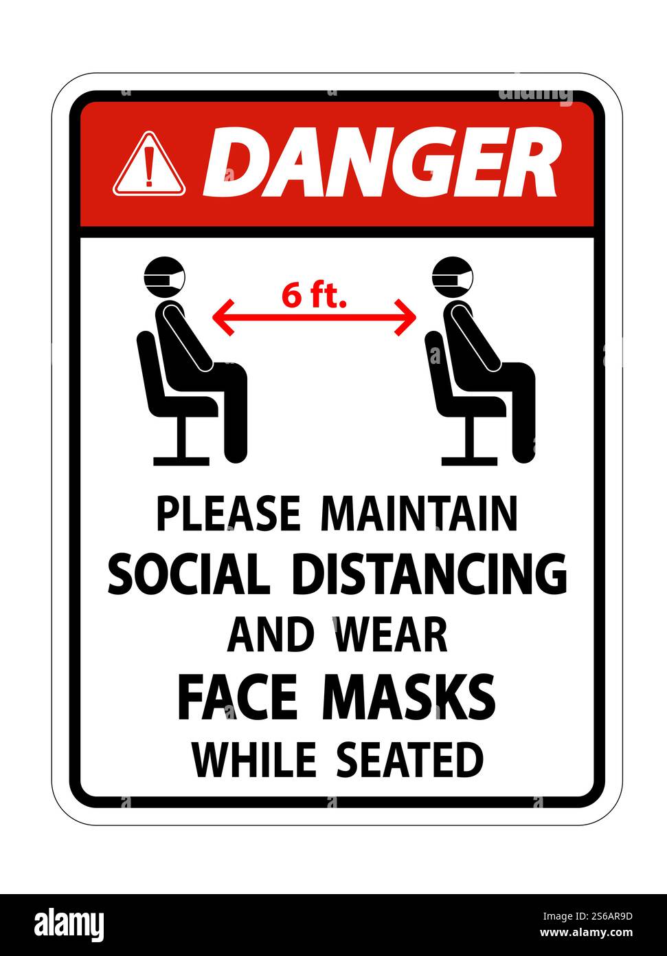 Danger Maintain Social Distancing Wear Face Masks Sign on white ...