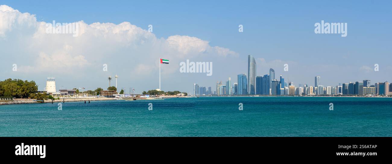 Abu Dhabi, UAE - January 3, 2025: The iconic UAE flagpole towers above ...