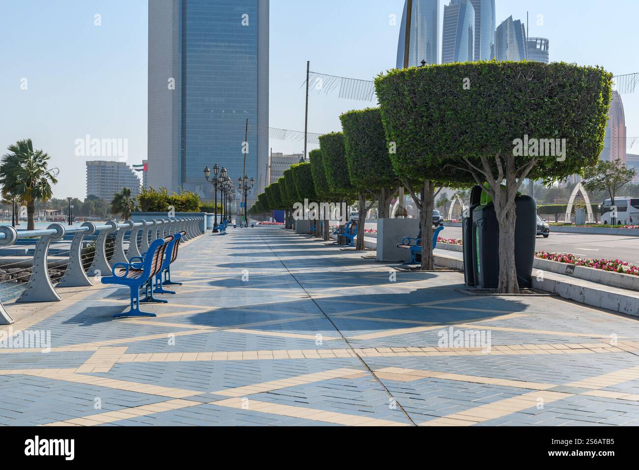 Abu Dhabi, UAE - January 3, 2025: A scenic view of the Corniche ...