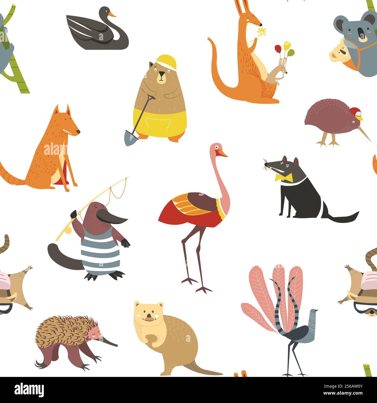 Animals and birds wild Australian mammals seamless pattern wildlife ...