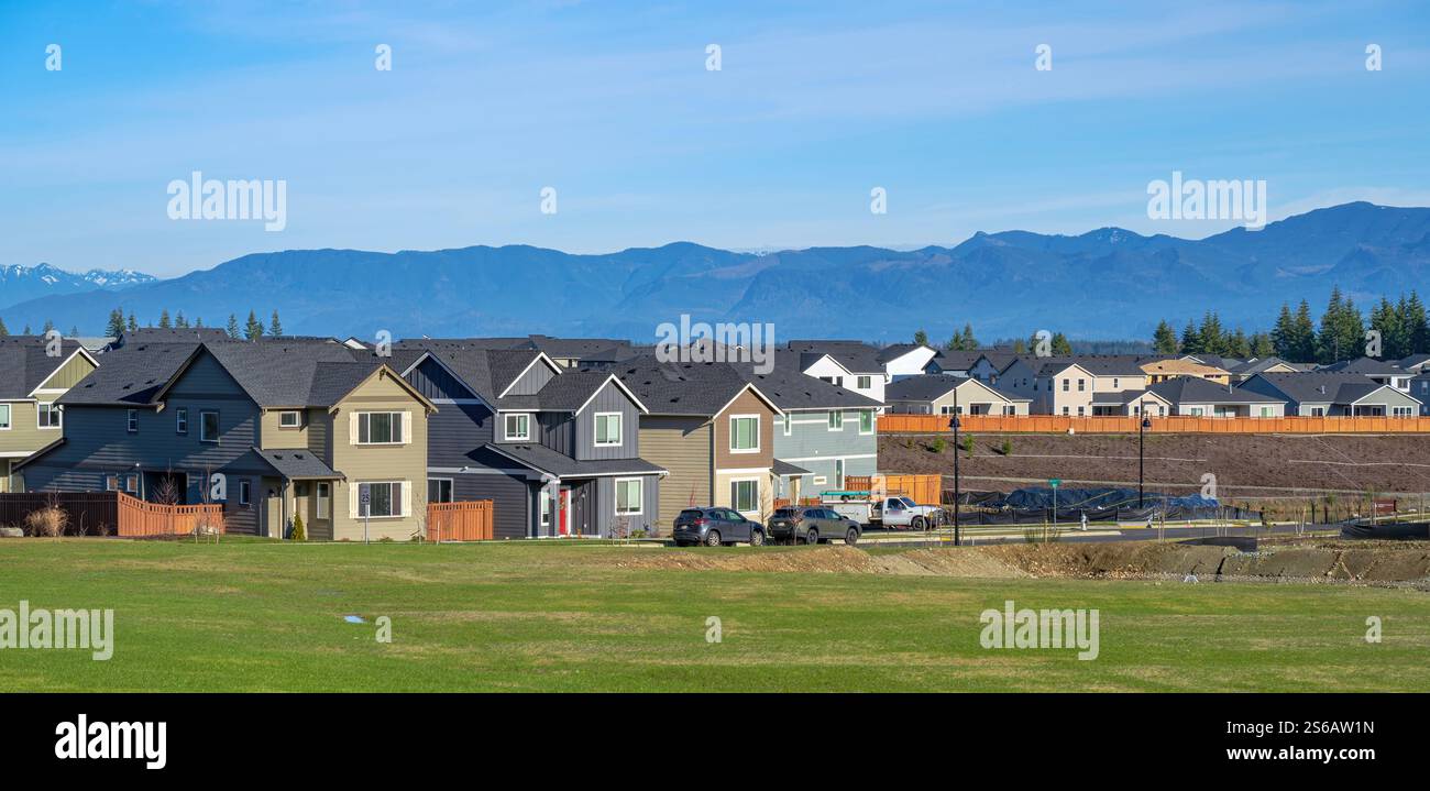 Row of new housing construction in Tehaleh Washington state Stock Photo ...