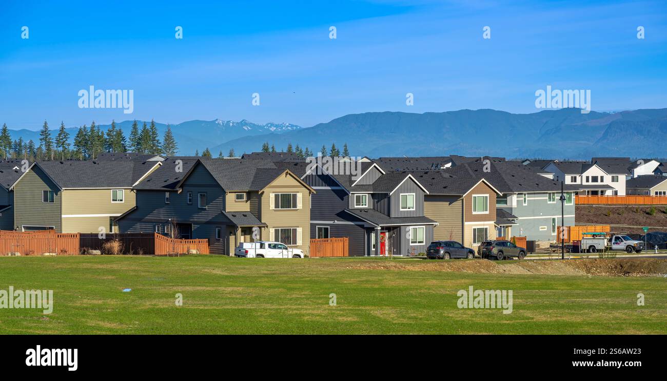 Row of new housing construction in Tehaleh Washington state Stock Photo ...