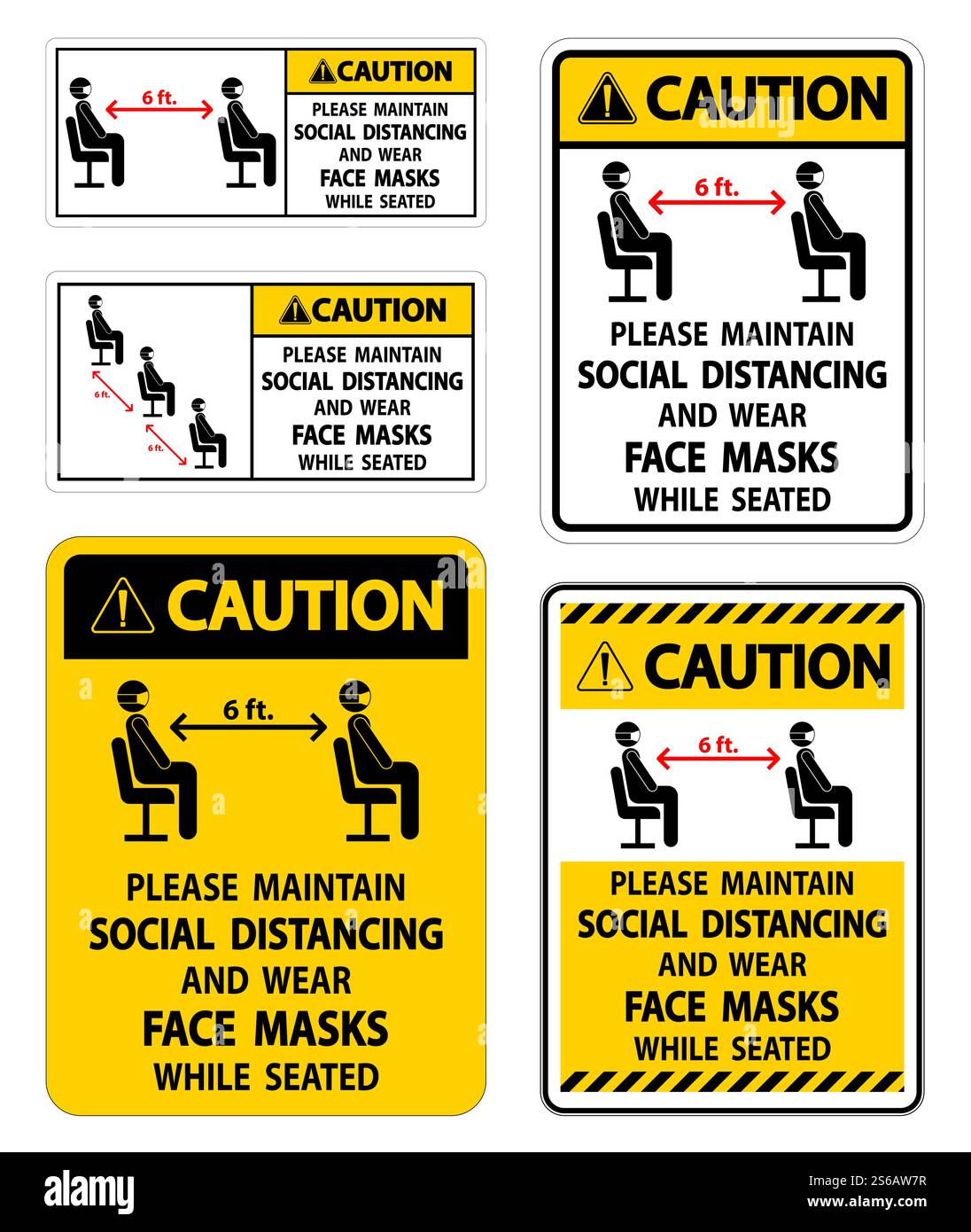 Caution Maintain Social Distancing Wear Face Masks Sign on white ...