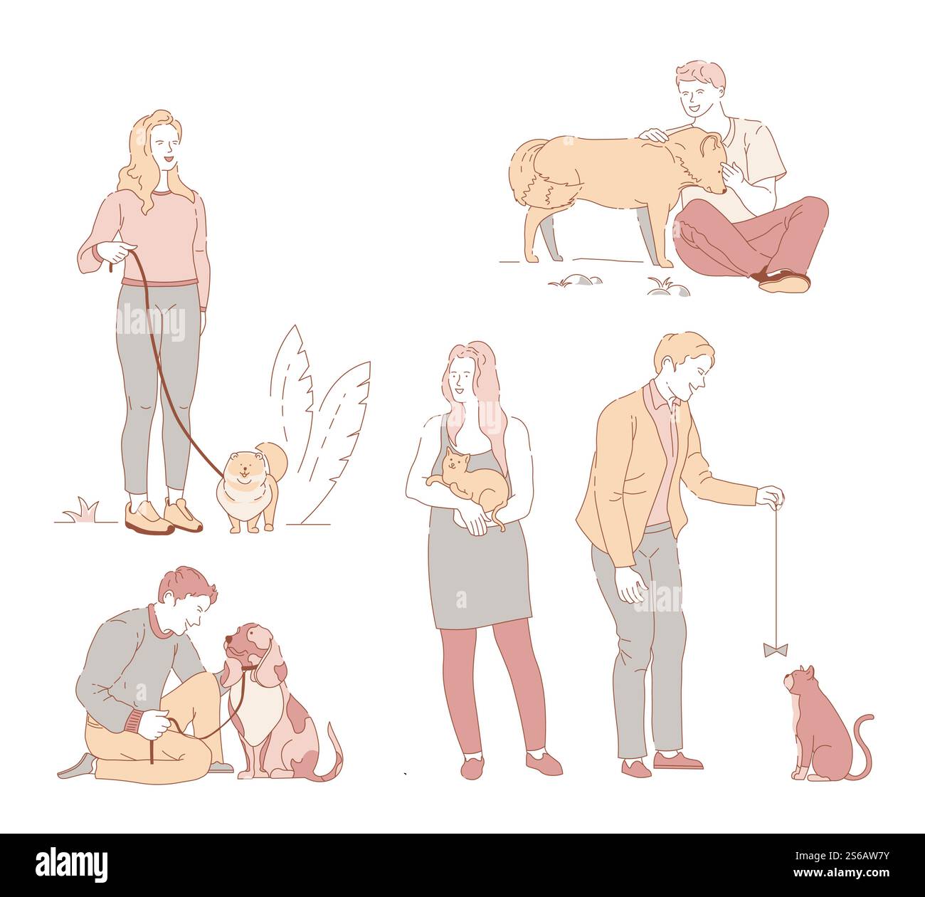 Women walking men on leash Stock Vector Images - Alamy