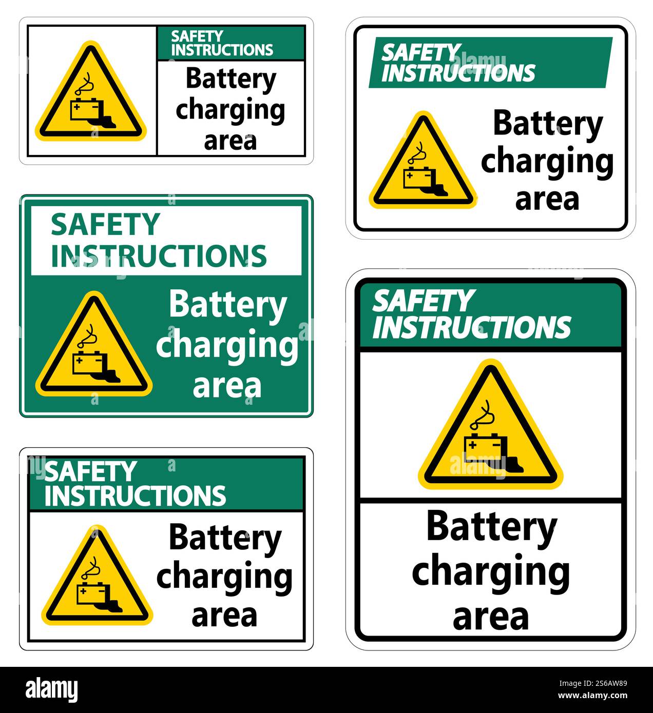 Safety Instructions Battery charging area Sign on white background ...
