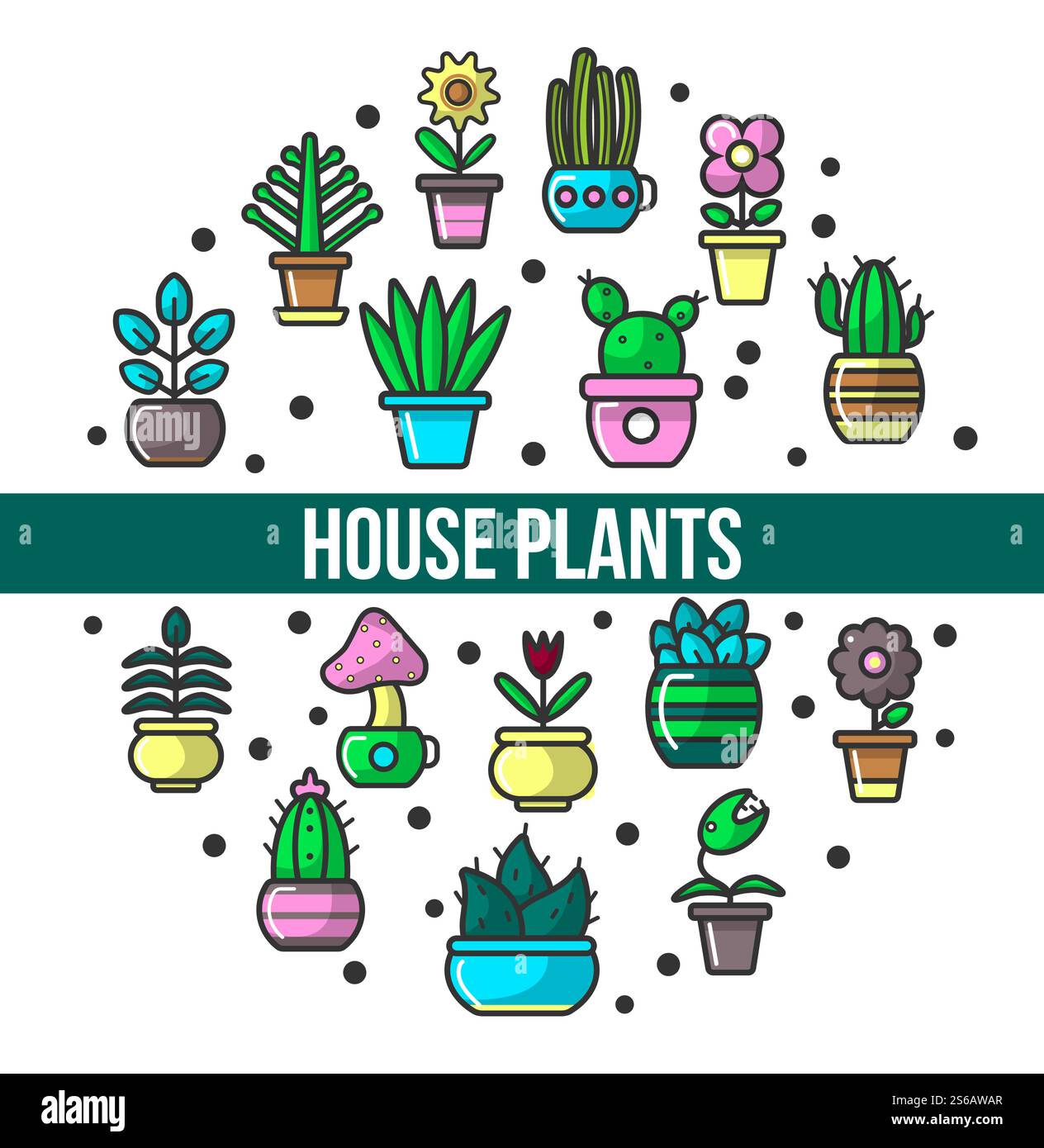 Indoor plants and house flowers in pot poster vector cactus and aloe ...