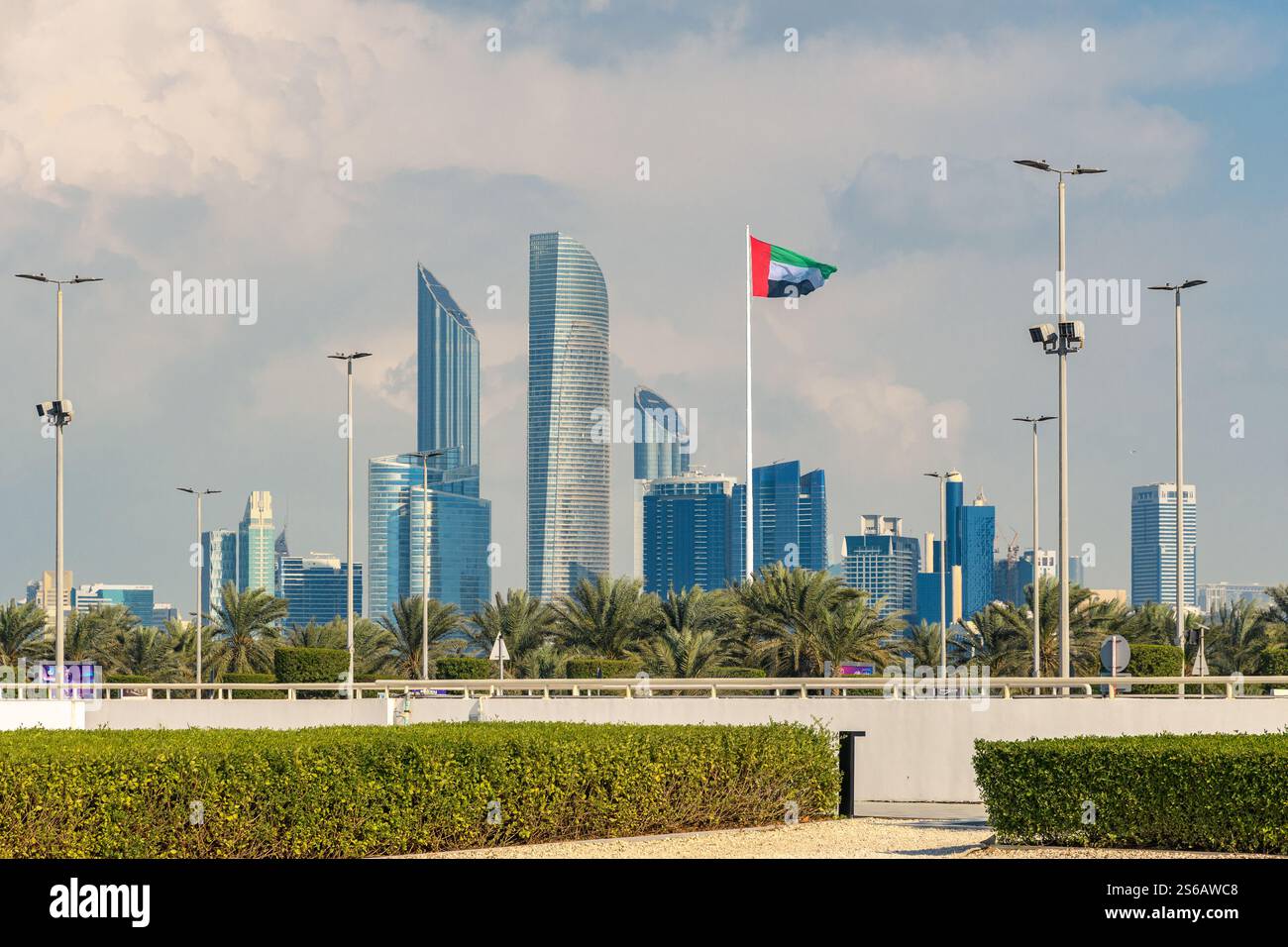 Abu Dhabi, UAE - January 3, 2025: The iconic skyline of Abu Dhabi with ...