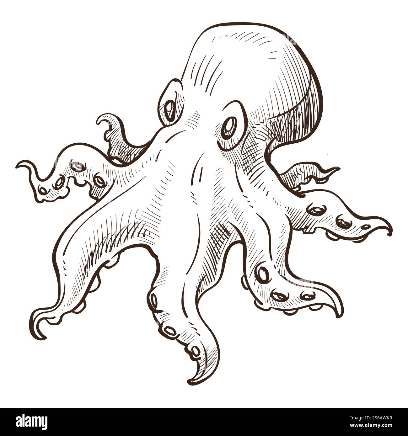 Octopus underwater animal isolated sketch marine creature with ...