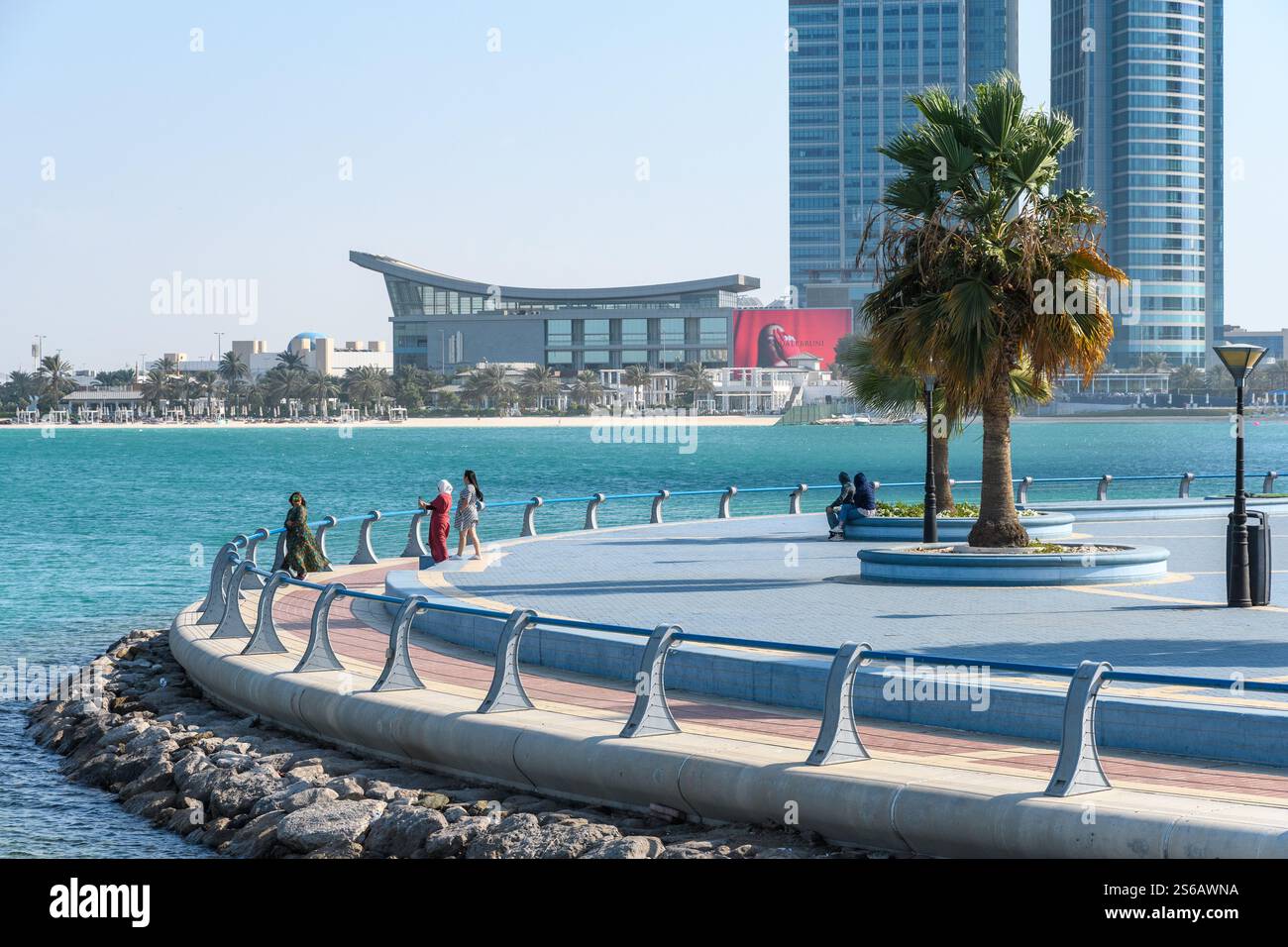 Abu Dhabi, UAE - January 3, 2025: A picturesque view of the Corniche ...