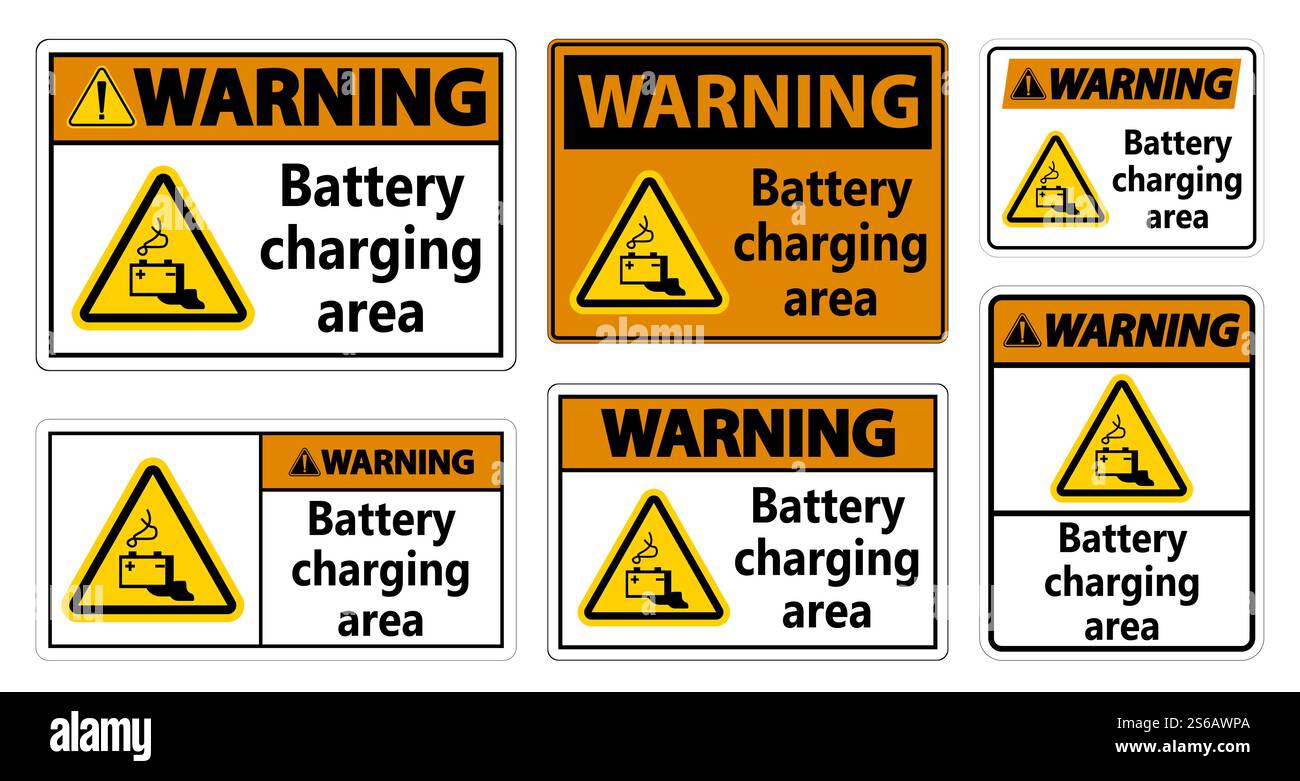 Warning Battery charging area Sign on white background Stock Vector ...