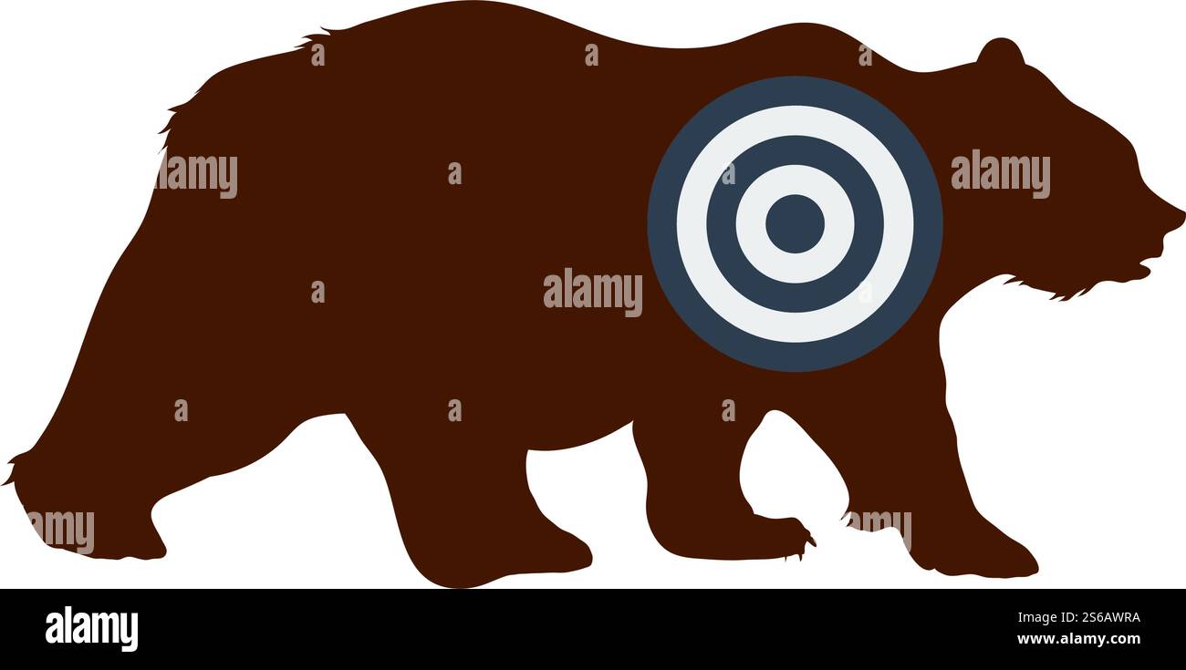 Icon Of Bear Silhouette With Target. Flat Color Design. Vector ...