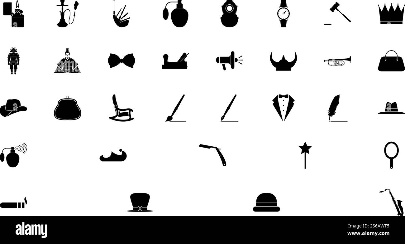 Vintage people concept black color set solid style vector illustration ...