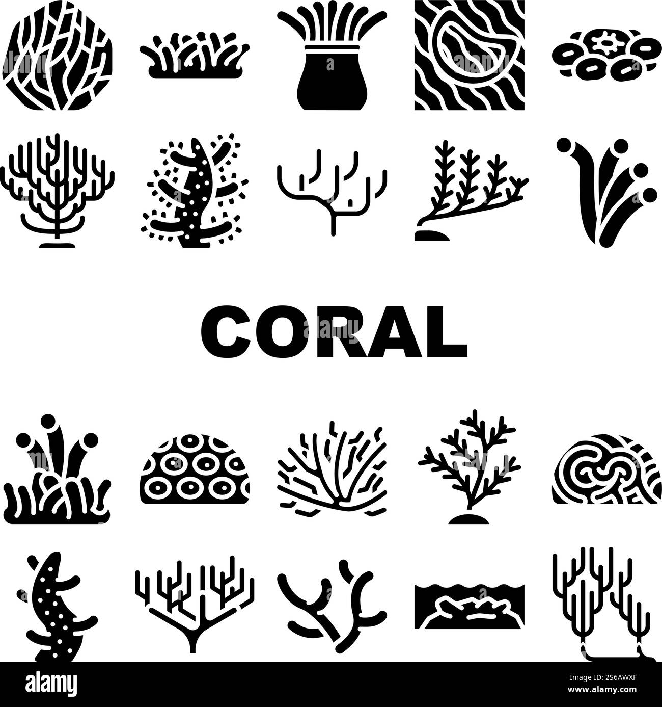 Coral Sea Aquatic Reef Collection Icons Set Vector. Natural Marine ...