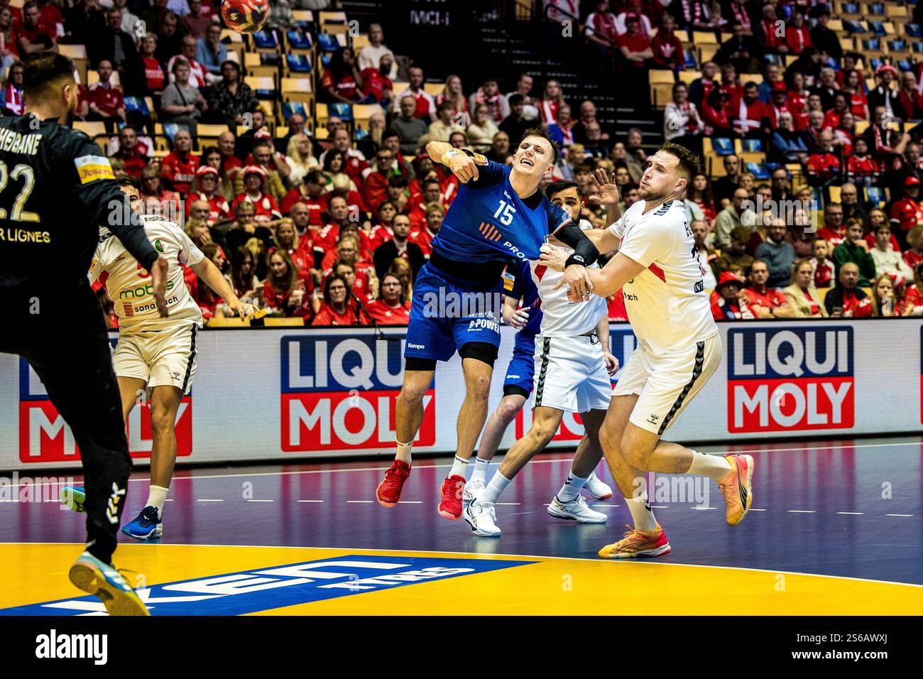 Herning, Denmark. 16th, January 2025. Simone Mengon (15) of Italy seen ...