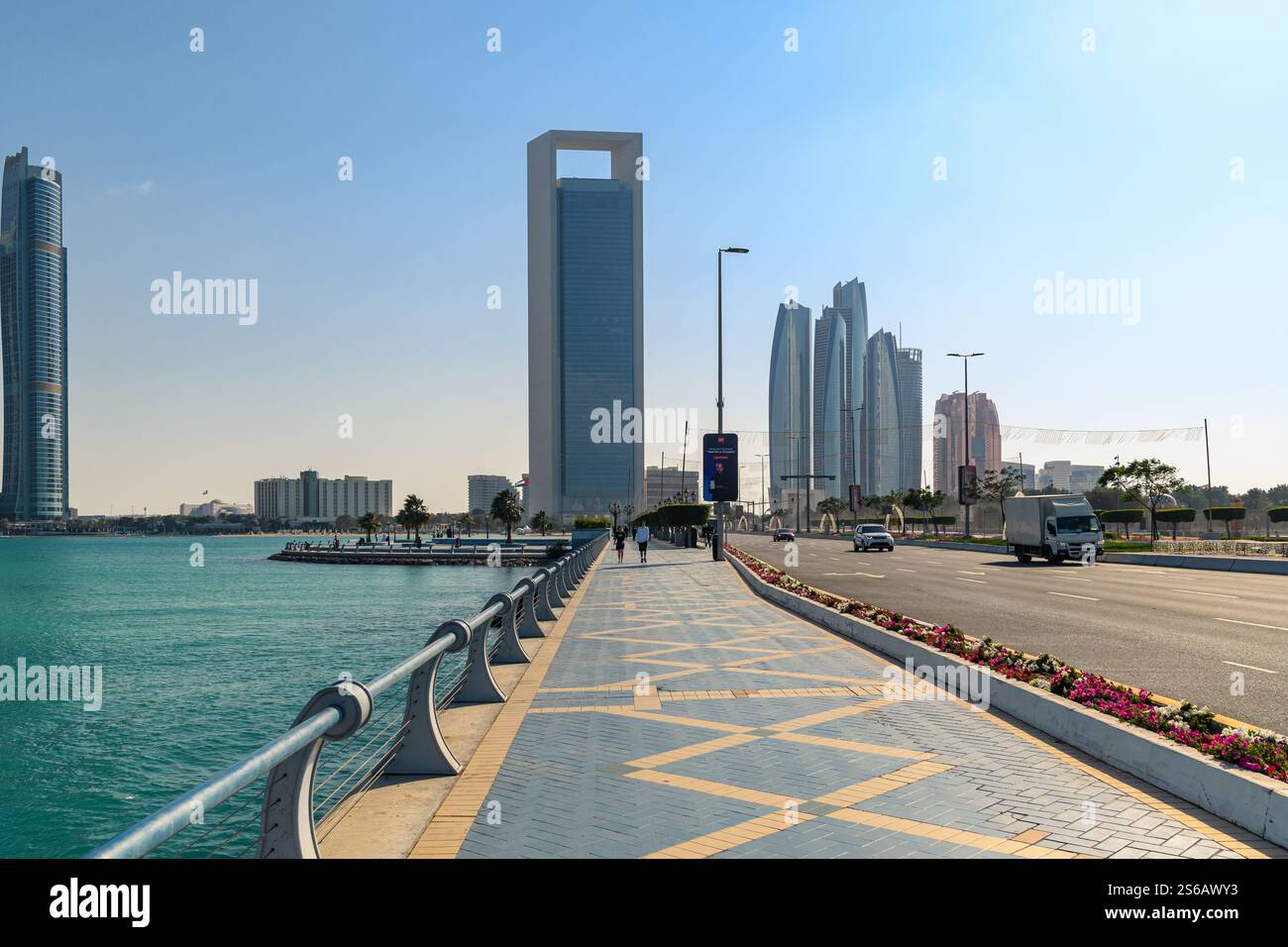 Abu Dhabi, UAE - January 3, 2025: A scenic view of the Corniche ...