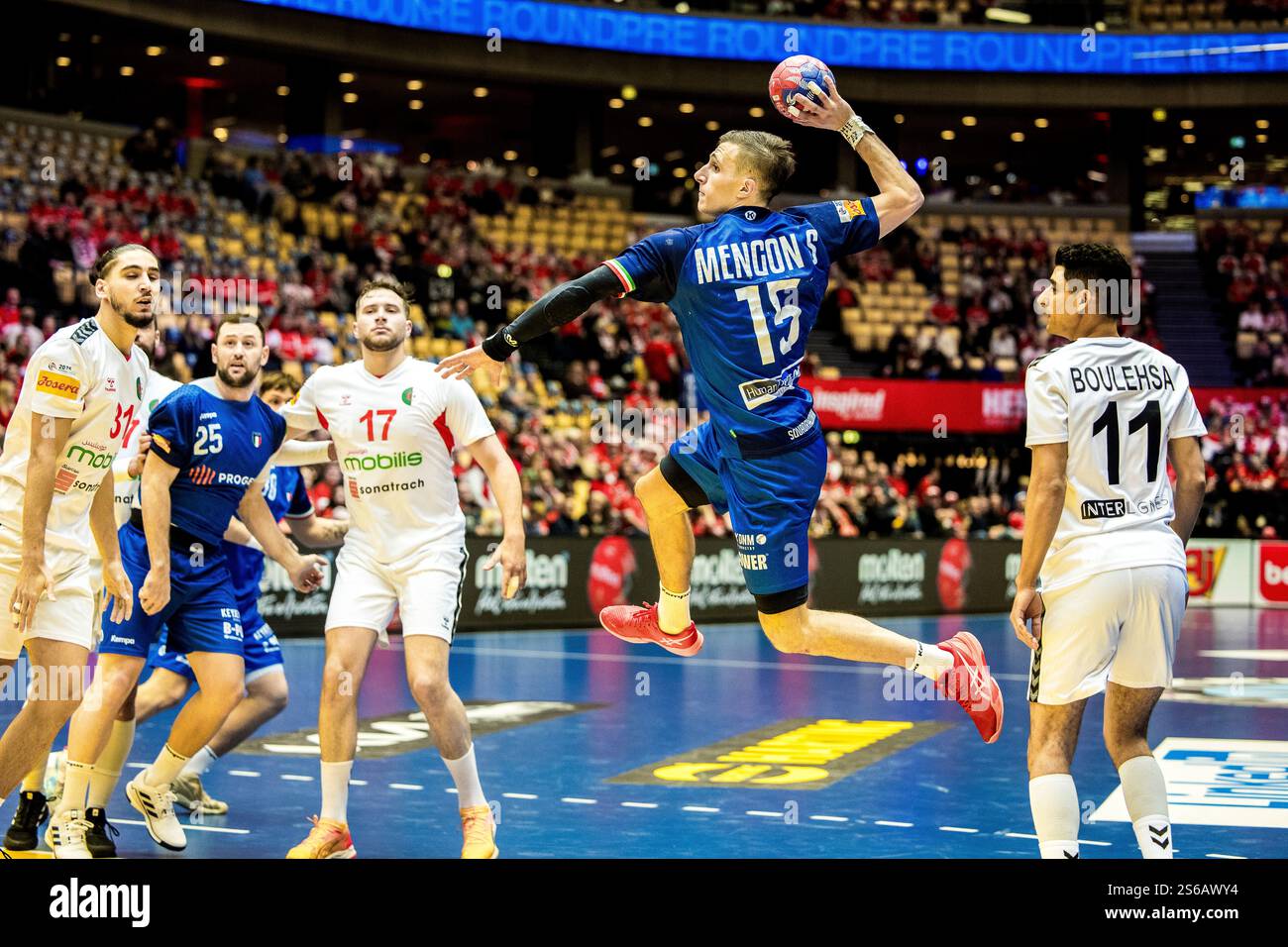 Herning, Denmark. 16th Jan, 2025. Simone Mengon (15) of Italy seen ...