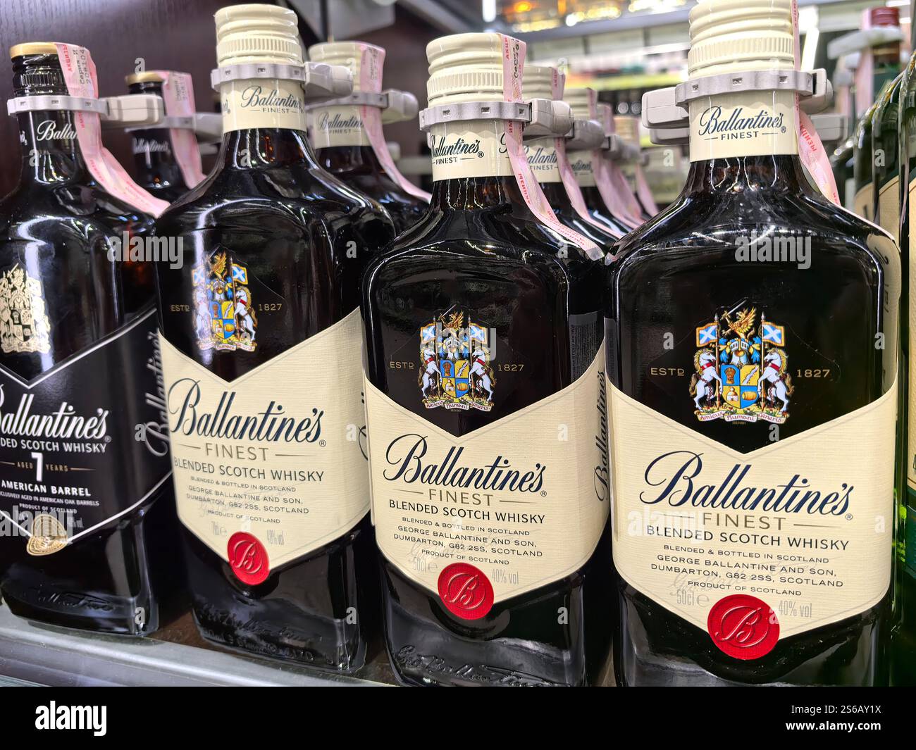 Bobruisk, Belarus - January 7, 2025: A display of various bottles of ...