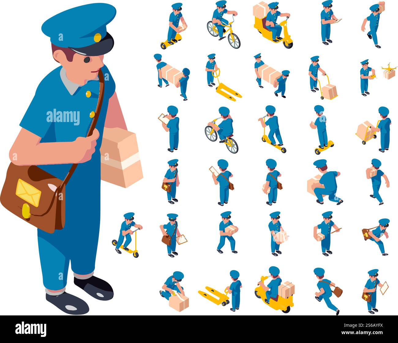 Postman icons set. Isometric set of postman vector icons for web design ...