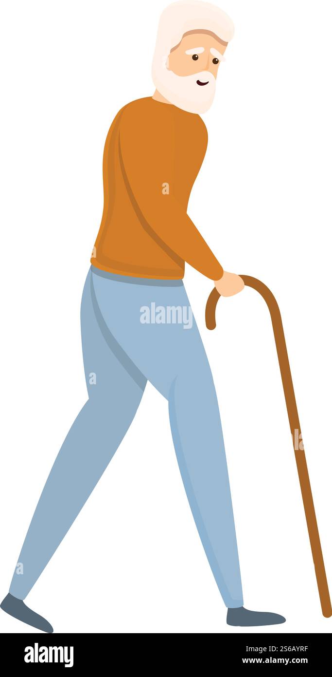 Grandfather wtih walking stick icon. Cartoon of grandfather wtih ...