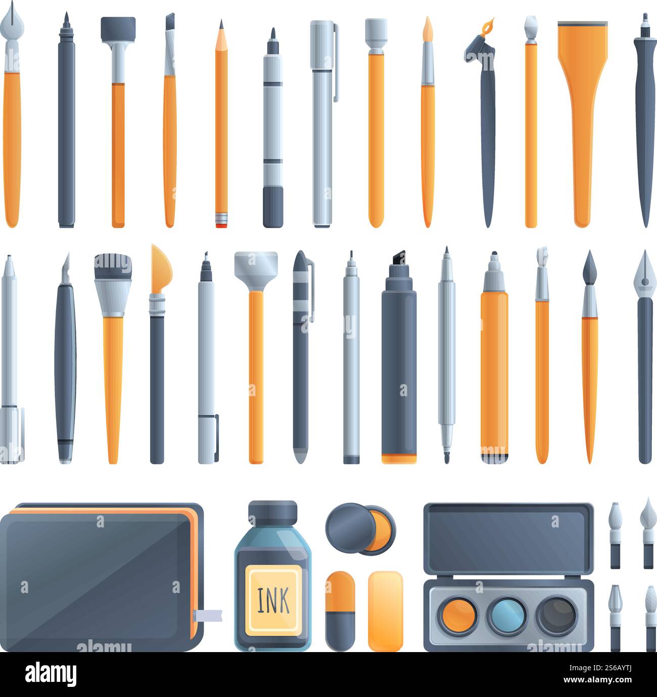 Calligraphy tools icons set. Cartoon set of calligraphy tools vector ...