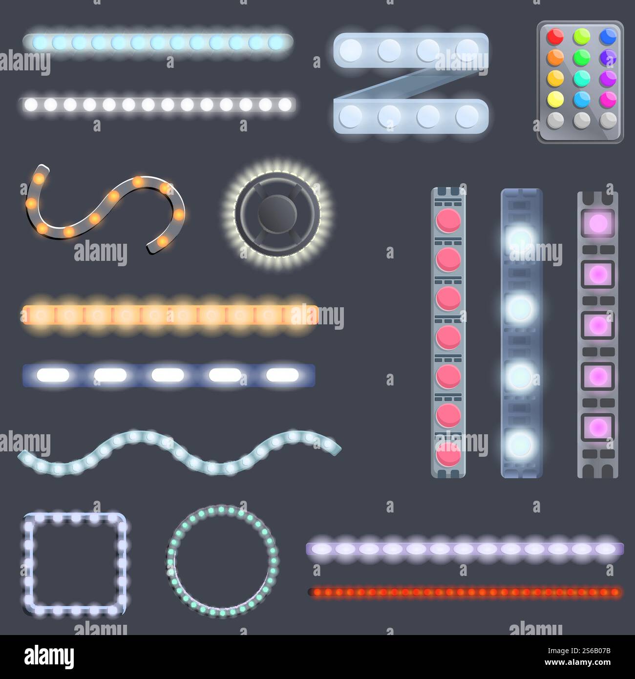 Led strip lights icons set. Cartoon set of led strip lights vector icons for web design. Led ...