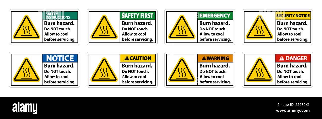 Burn hazard safety,Do not touch label Sign on white background Stock ...