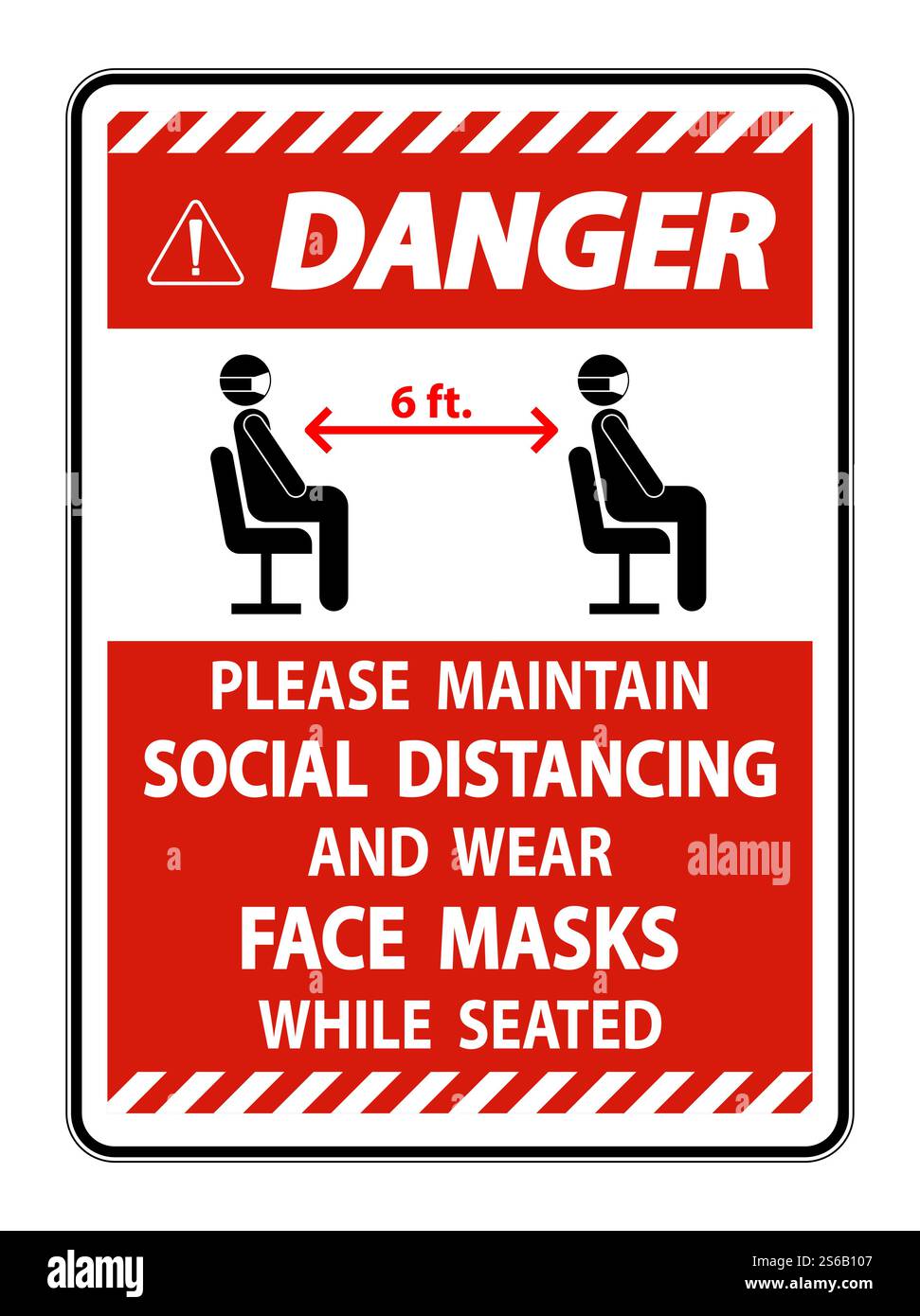 Danger Maintain Social Distancing Wear Face Masks Sign on white ...