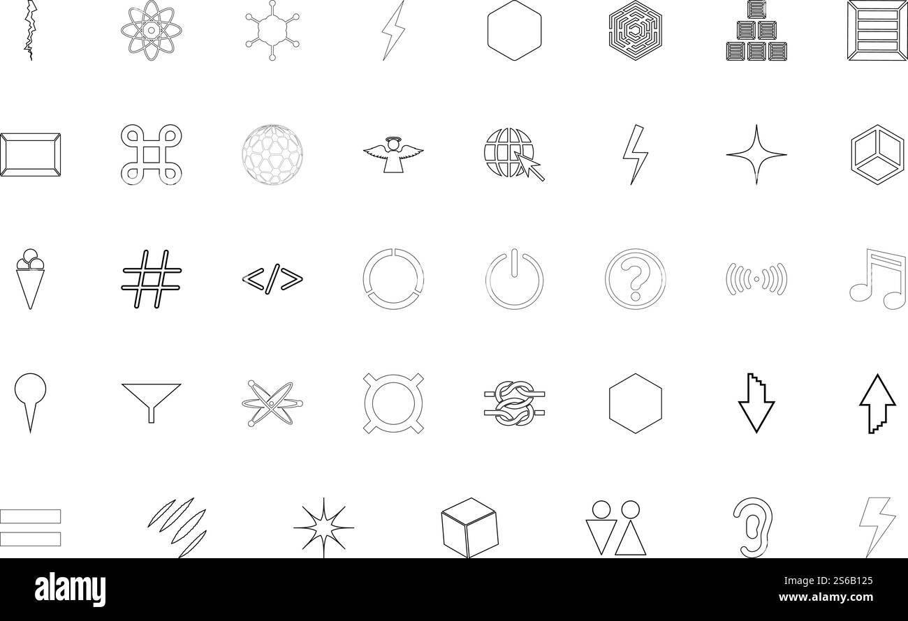 Shape symbol sing web black color set outline style vector illustration ...