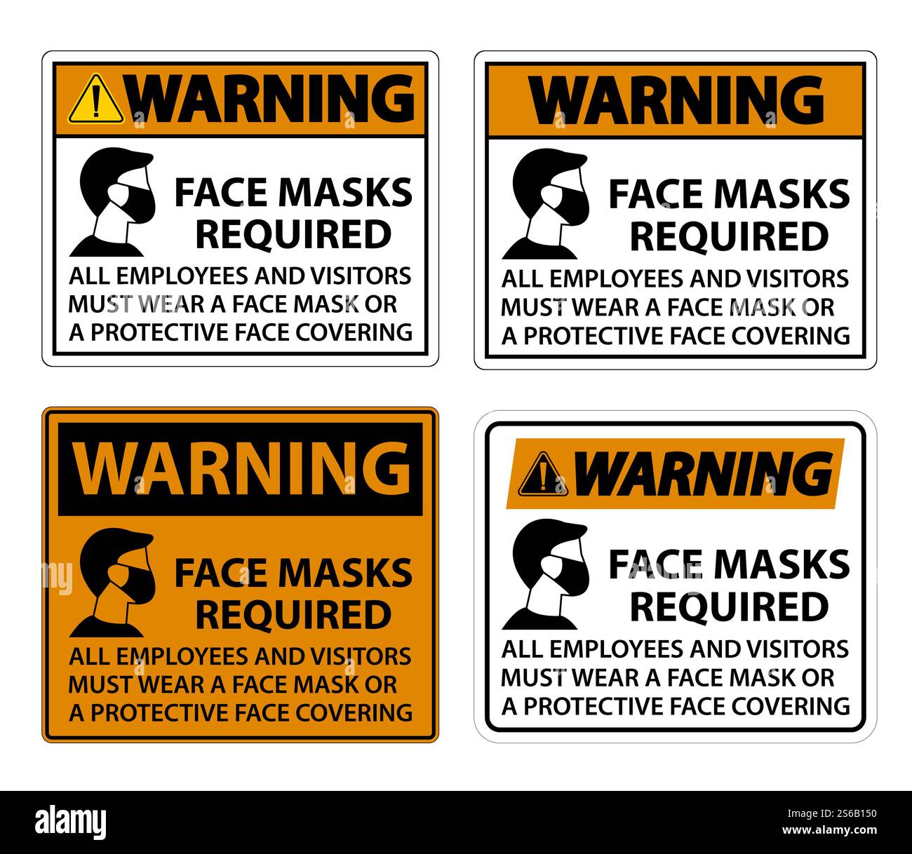 Warning Face Masks Required Sign on white background Stock Vector Image ...