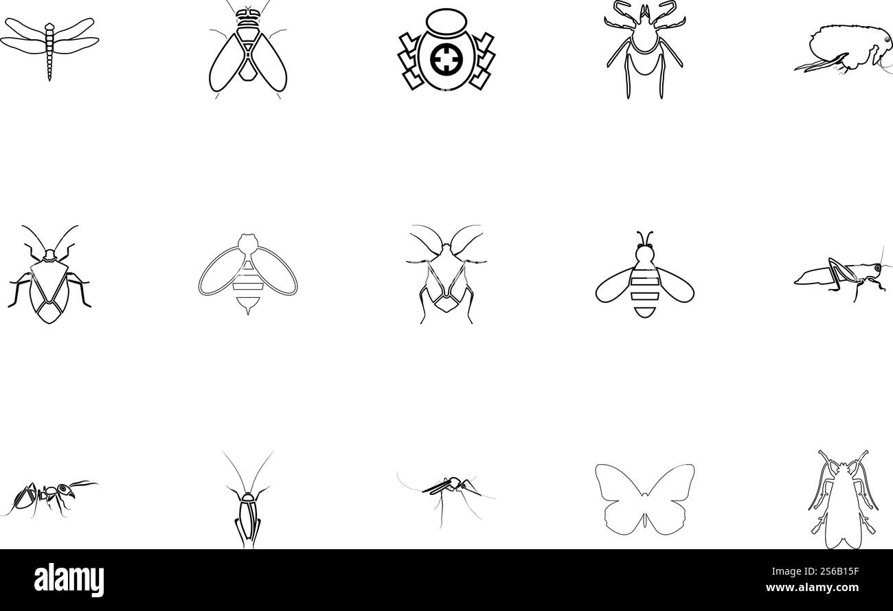 Insects black color set outline style vector illustration. Insects ...