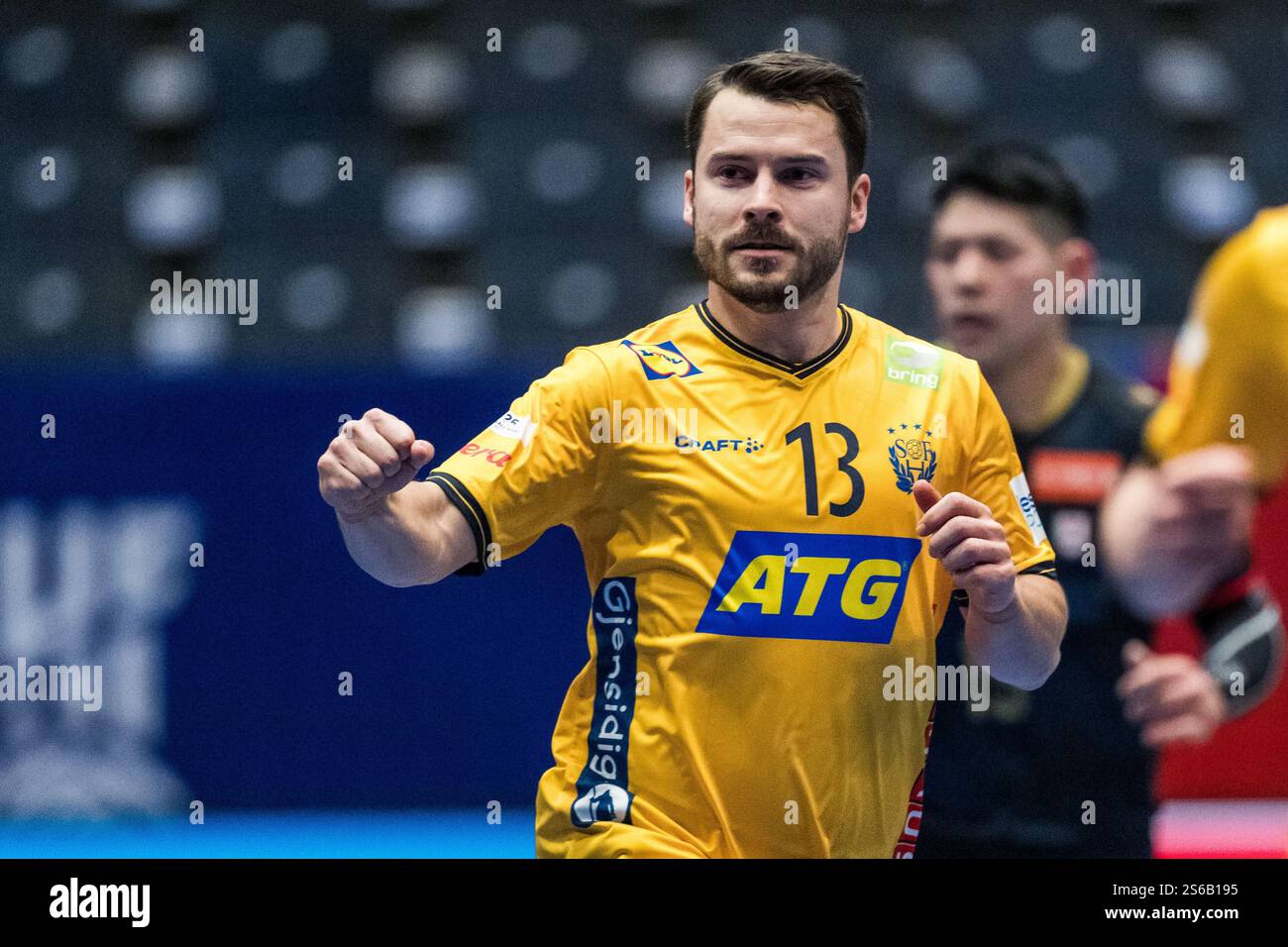 Sebastian Karlsson of, Sweden. , . celebrates during the 2025 IHF World ...