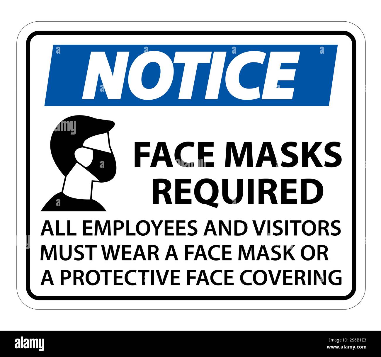 Notice Face Masks Required Sign on white background Stock Vector Image ...