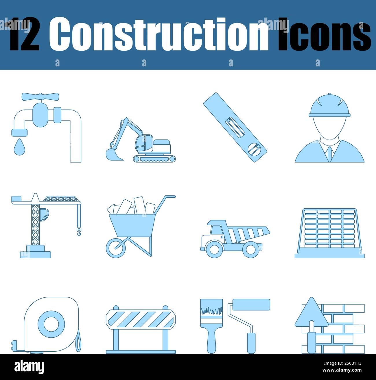 Construction Icon Set. Thin Line With Blue Fill Design. Vector ...