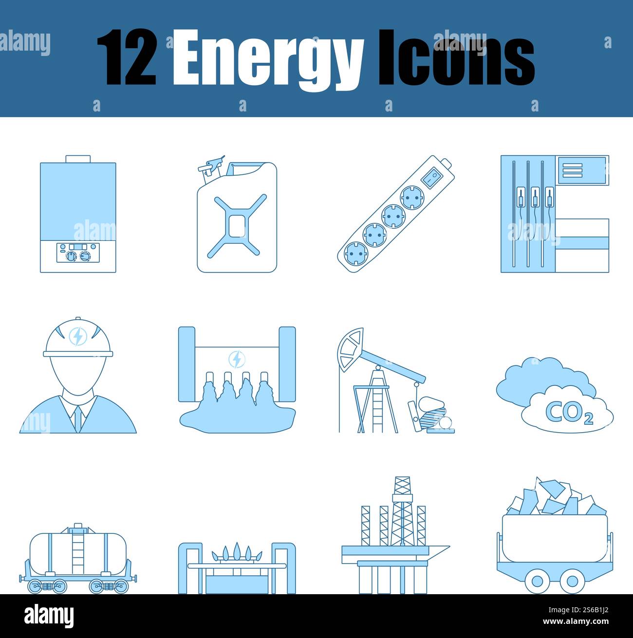 Energy Icon Set. Thin Line With Blue Fill Design. Vector Illustration ...